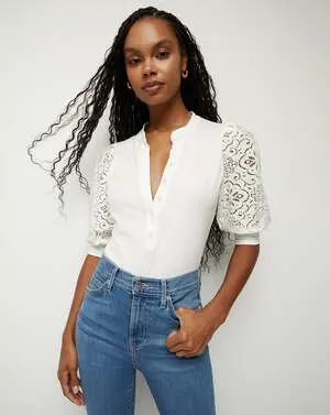 Veronica Beard Coralee Eyelet Puff-sleeve Tee