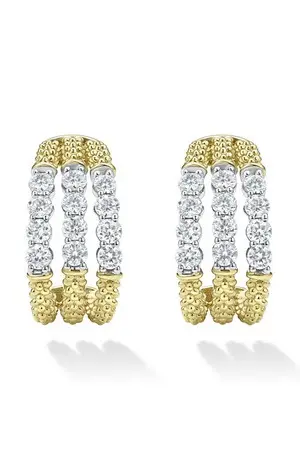 Lagos Superfine Signature Caviar Diamond Hoop Earrings - Gold