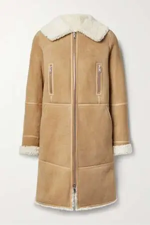 YVES SALOMON Leather-trimmed Shearling Coat - Beige