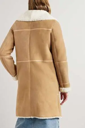 YVES SALOMON Leather-trimmed Shearling Coat - Beige