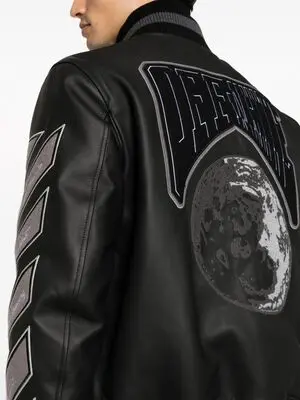 Off-White Logo-embroidered Leather Varsity Jacket - Black