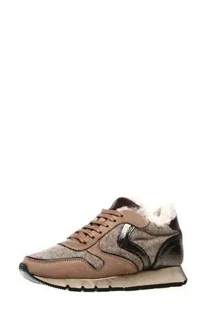 VOILE BLANCHE Julia Shearling-lined Suede Sneakers - Beige Black