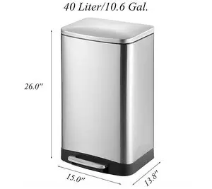 MEGA CASA 10.6 Gal 40 Liter Ss Rectangular Step -on Trash Can