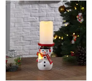 MR. CHRISTMAS Lit Snowman Candle Holder & Flame Less Candle