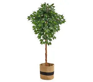 NEARLY NATURAL 6-ft Artificial Ficus Tree W Jut Basket - One-color
