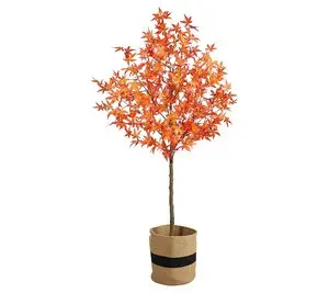 NEARLY NATURAL 6-ft Artificial Autumn Maple Tre With Basket - One-color