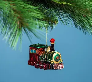 MELROSE Glittered Glass Train Ornament