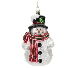 MELROSE Glittered Glass Snowman Ornament - One-color
