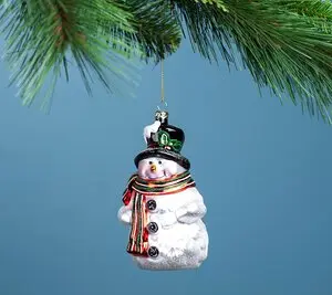 MELROSE Glittered Glass Snowman Ornament