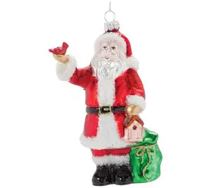 MELROSE Glass Santa With Cardinal Bird Ornament - One-color