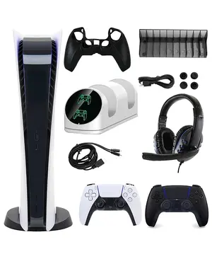 SONY Ps5 Digital Console With Extra Black Dualsense Controller And Accessories Kit - Open White