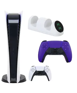 SONY Ps5 Digital Console With Extra Purple Dualsense Controller And Dual Charging Dock - Open White