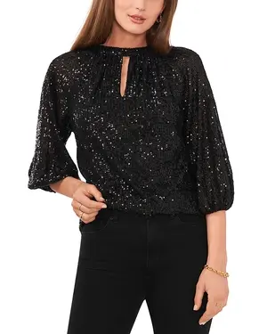 Vince Camuto Sequin Raglan Sleeve Top - Rich Black