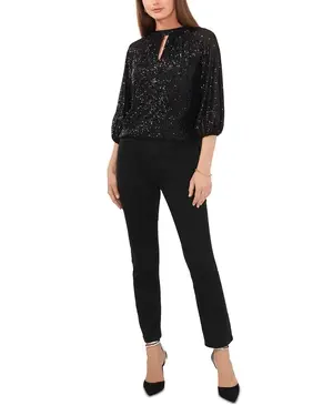 Vince Camuto Sequin Raglan Sleeve Top - Rich Black
