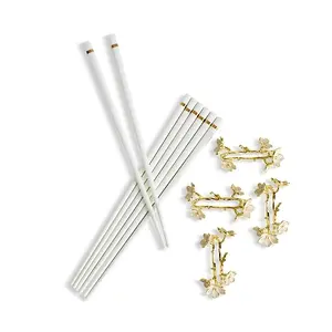 Michael Aram Cherry Blossom Chopsticks & Stands Set - White/gold