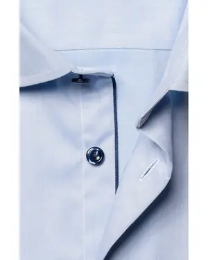 Eton Contemporary Fit Twill Shirt With Contrast Buttons - Blue