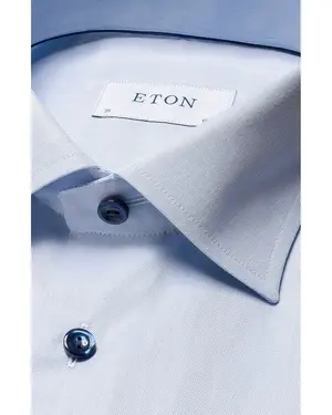 Eton Contemporary Fit Twill Shirt With Contrast Buttons - Blue