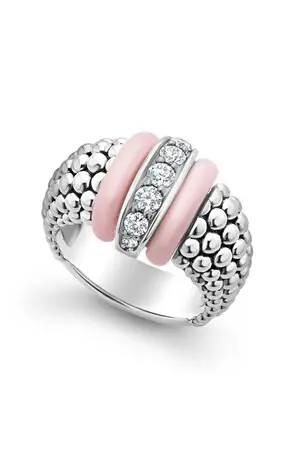 Lagos Caviar Ceramic Caviar Diamond Ring - Pink