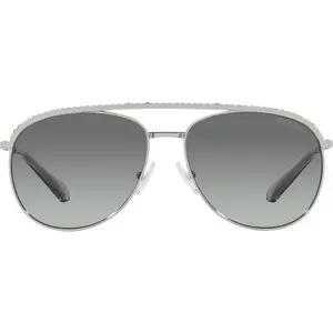 SWAROVSKI 61mm Crystal Aviator Sunglasses - Silver