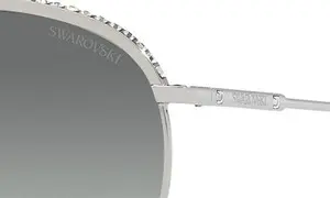 SWAROVSKI 61mm Crystal Aviator Sunglasses - Silver