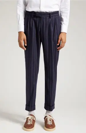 Eleventy Pinstripe Wool & Cashmere Stretch Flannel Suit - Navy