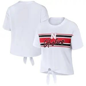 WEAR BY ERIN ANDREWS Nebraska Huskers Striped Front Knot Cropped T-shirt - White