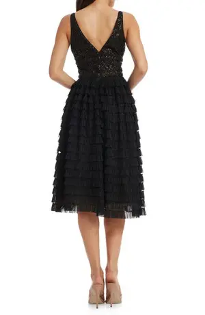 Dress The Population Becca Sequin & Tulle Tiered Dress