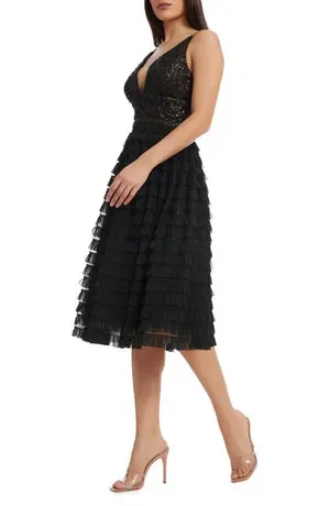 Dress The Population Becca Sequin & Tulle Tiered Dress