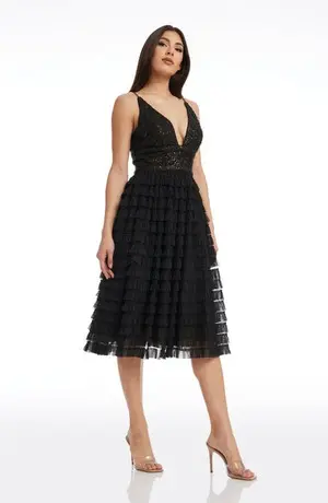 Dress The Population Becca Sequin & Tulle Tiered Dress