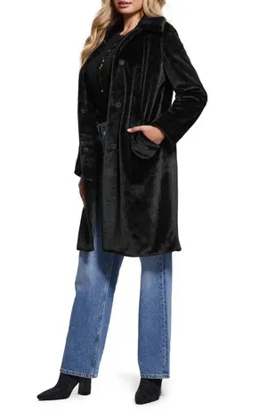 Guess Simonne Longline Faux Fur Coat
