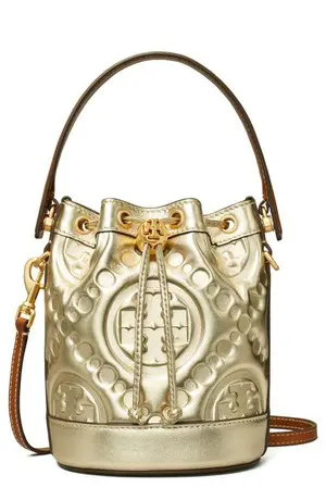 Tory Burch T-monogram Embossed Puffy Metallic Leather Bucket Bag