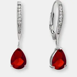 GENEVIVE Sterling Silver Ruby Cubic Zirconia Teardrop Drop Earrings - Red