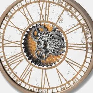 HILL INTERIORS Mirrored Clock With Moving Mechanism - Gold