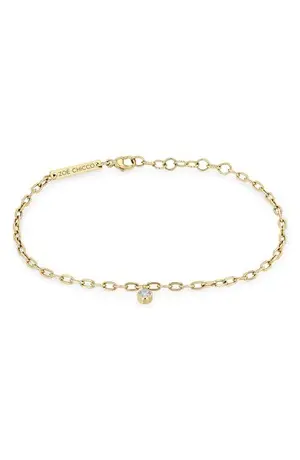 Zoe Chicco Diamond Charm Oval Link Chain Bracelet - 14k Yellow Gold