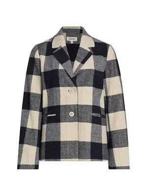 Splendid Women's Ricki Plaid Flannel Blazer - Cognac Plaid  - Navy Plaid