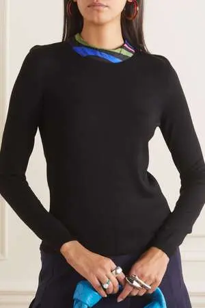 Emilio Pucci Silk-twill Trimmed Wool Sweater