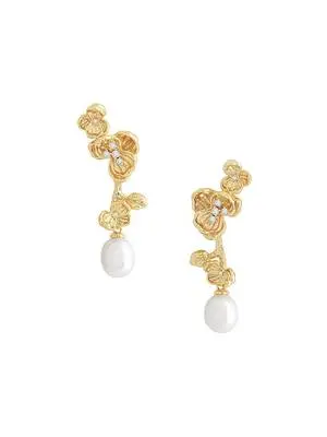 ANABEL ARAM Orchid 18k--plated, Cubic Zirconia & Freshwater Pearl Drop Earrings - Gold