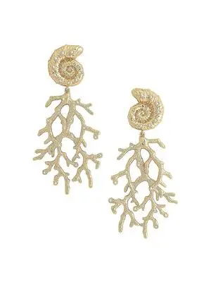 ANABEL ARAM Ocean Shell With Coral 18k--plated & Cubic Zirconia Drop Earrings