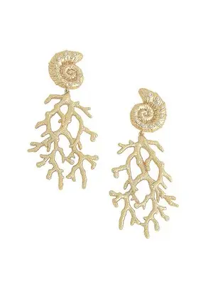 ANABEL ARAM Ocean Shell With Coral 18k--plated & Cubic Zirconia Drop Earrings