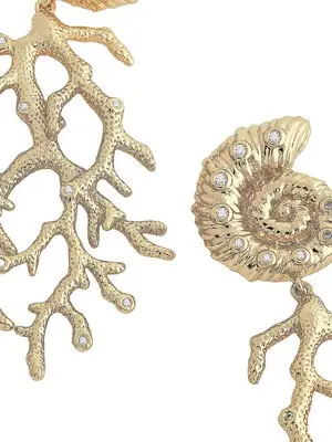 ANABEL ARAM Ocean Shell With Coral 18k--plated & Cubic Zirconia Drop Earrings