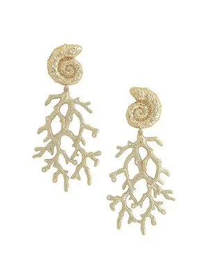 ANABEL ARAM Ocean Shell With Coral 18k--plated & Cubic Zirconia Drop Earrings
