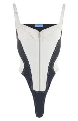 MUGLER Stretch Denim & Jersey Corset Bodysuit