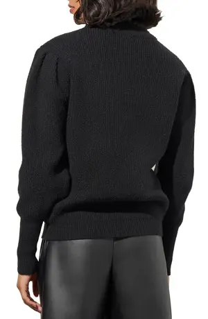 Ming Wang Contrast Trim Balloon Sleeve Sweater