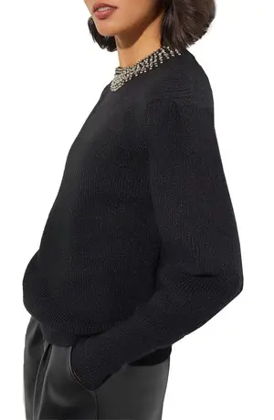 Ming Wang Contrast Trim Balloon Sleeve Sweater