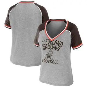 WEAR BY ERIN ANDREWS Cleveland Browns Cropped Raglan Throwback V-neck T-shirt - Heather Gray