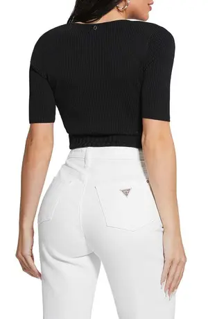 Guess Rib Short Sleeve Surplice Sweater