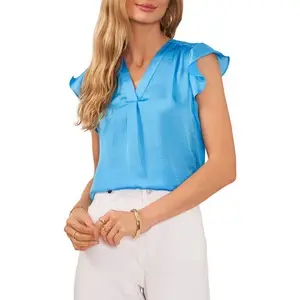 Vince Camuto Vince Camuto Ruffle Sleeve Satin Top Ibiza Blue