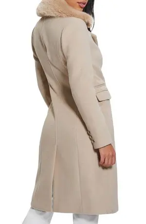 Guess Laurence Wool-blend Coat With Detachable Faux Fur Collar