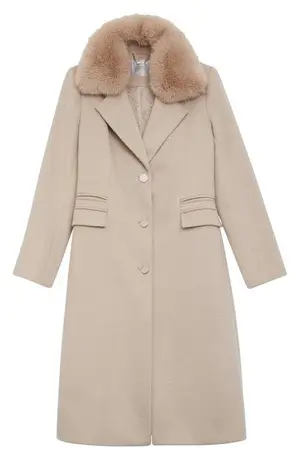 Guess Laurence Wool-blend Coat With Detachable Faux Fur Collar