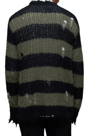 ALLSAINTS Sid Distressed Stripe Alpaca Blend Crewneck Sweater